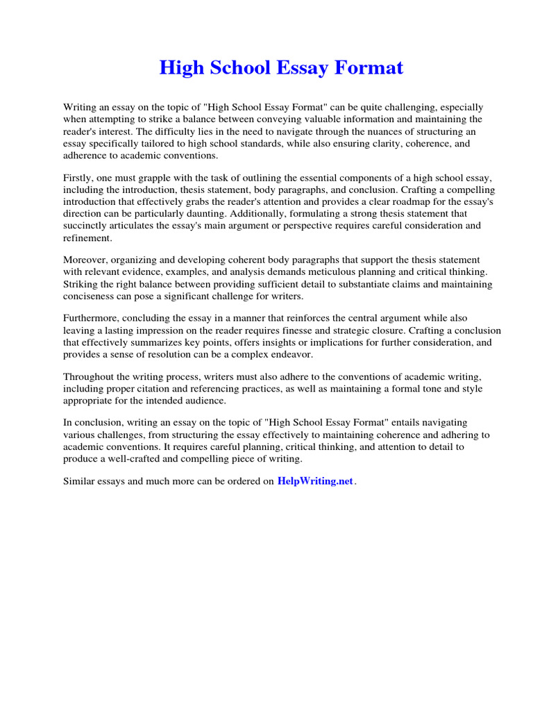 High School Essay Format | PDF | Mentorship | Essays