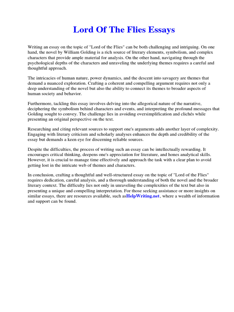 Lord of The Flies Essays | PDF | Essays | Hawaii