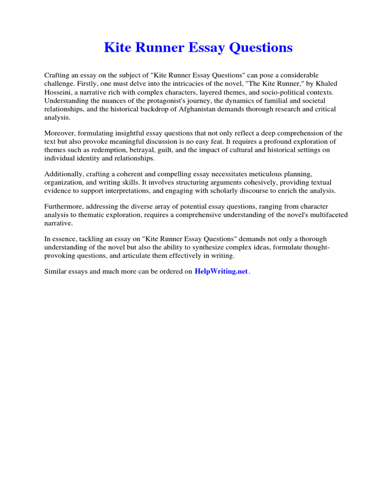 Kite Runner Essay Questions | PDF | Evolution | Microsoft Excel