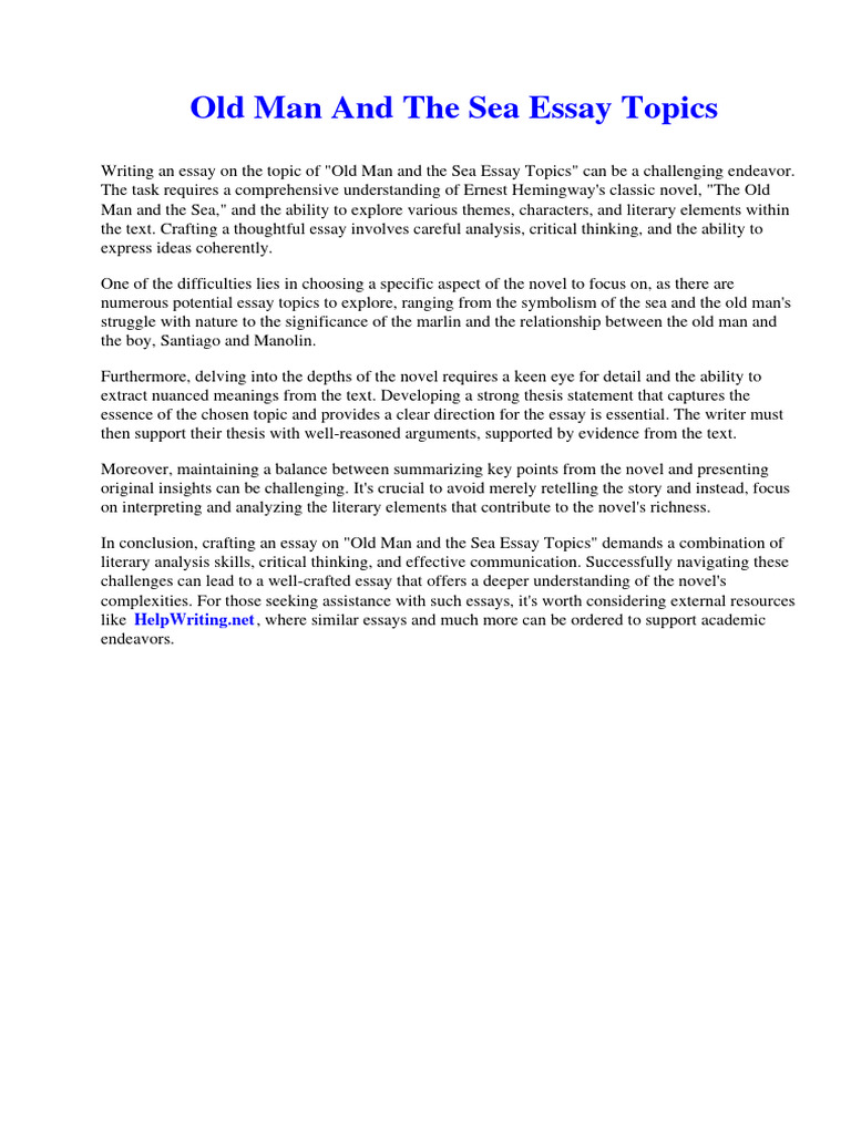 Old Man and The Sea Essay Topics | PDF | Essays | Hospital Acquired ...