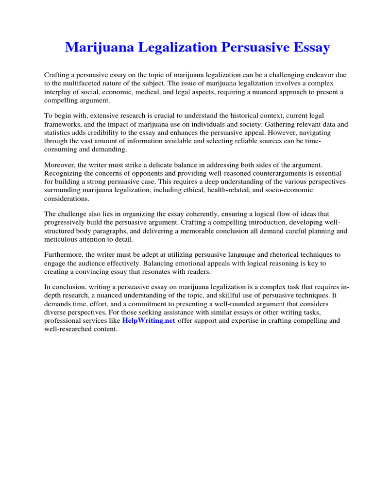 Marijuana Legalization Persuasive Essay | PDF | Mentorship | Essays