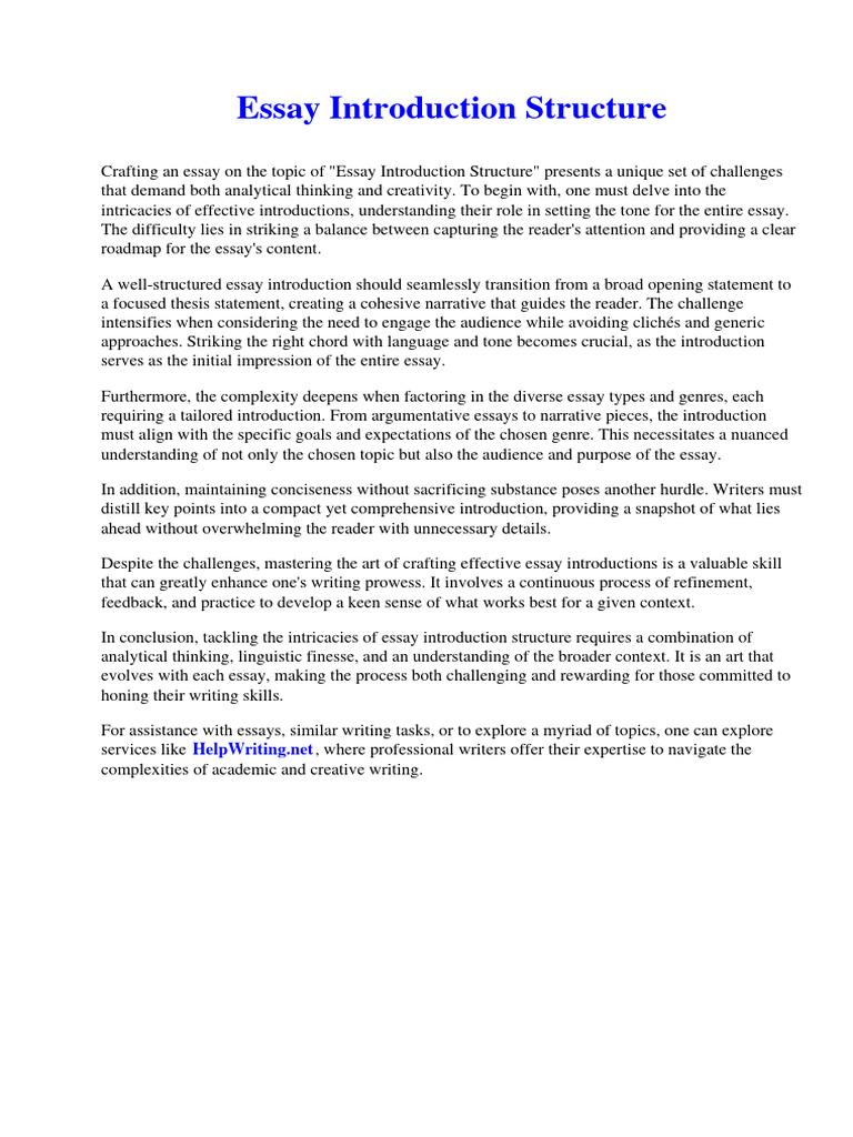 Essay Introduction Structure | PDF | Essays | Pricing