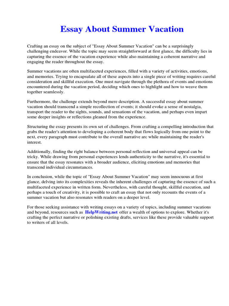 Essay About Summer Vacation | PDF | Essays | Experience