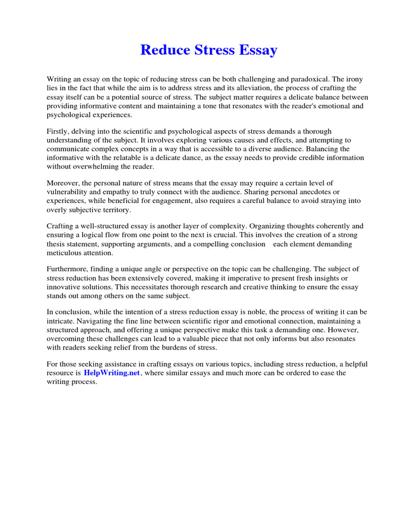 Reduce Stress Essay | PDF | Augustus | Essays
