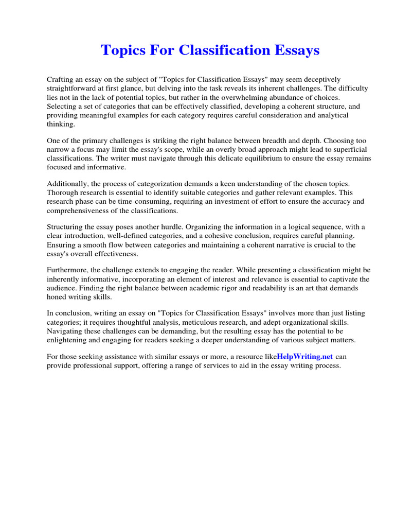 Topics For Classification Essays | PDF | Jackie Robinson | Essays