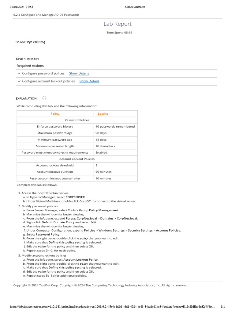 Configure And Manage Ad Ds Passwords Pdf Password Group Policy