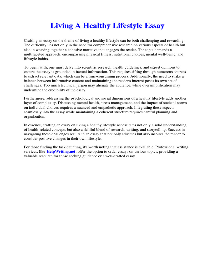 Living A Healthy Lifestyle Essay | Download Free PDF | Contras ...