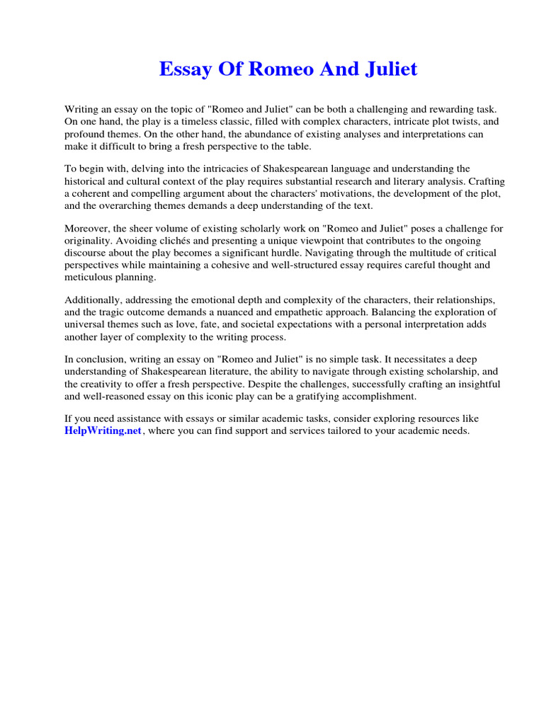 Essay of Romeo and Juliet | PDF
