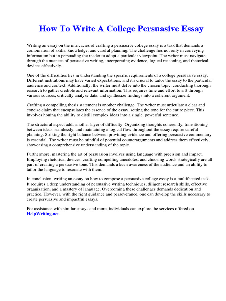 How To Write A College Persuasive Essay | PDF | Essays | Persuasion