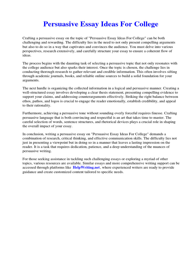 Persuasive Essay Ideas For College | PDF | Essays | Self Esteem