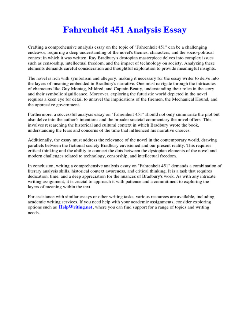 Fahrenheit 451 Analysis Essay | PDF | Gestalt Therapy | Psychotherapy