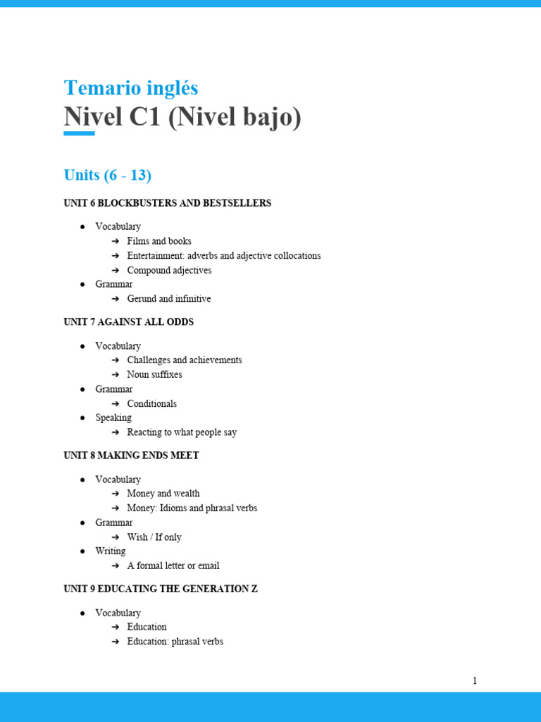 Temario de Inglés Nivel C1 | PDF