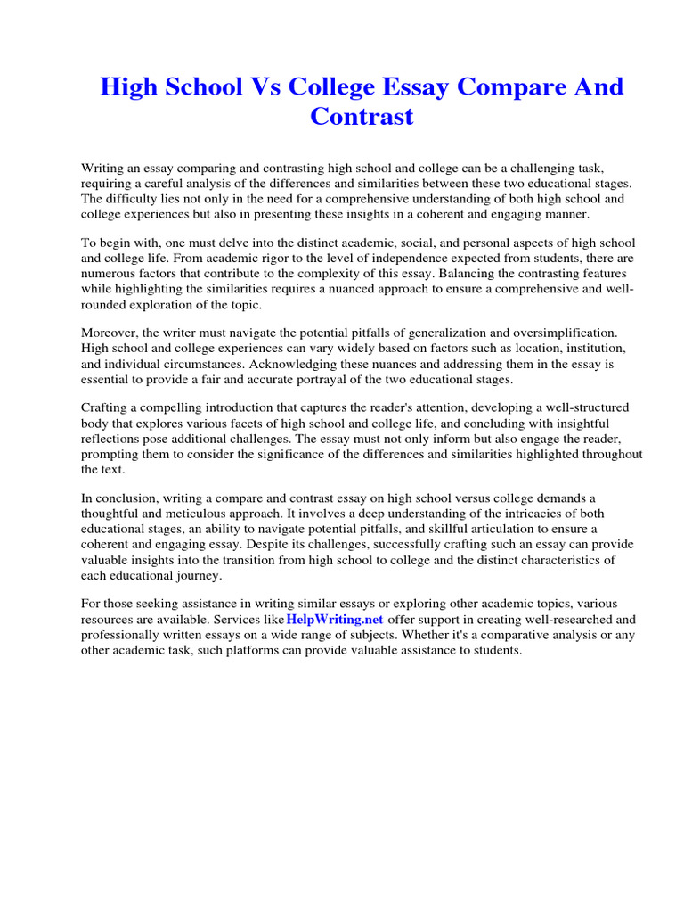 High School Vs College Essay Compare and Contrast | PDF | Carnegie ...