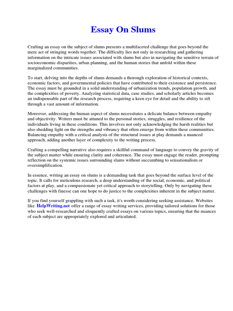 Essay On Slums | PDF | Cryptozoology