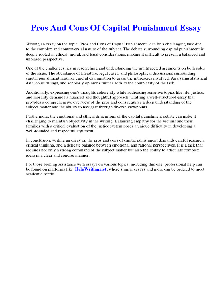 Pros and Cons of Capital Punishment Essay | PDF | Essays | Critical ...