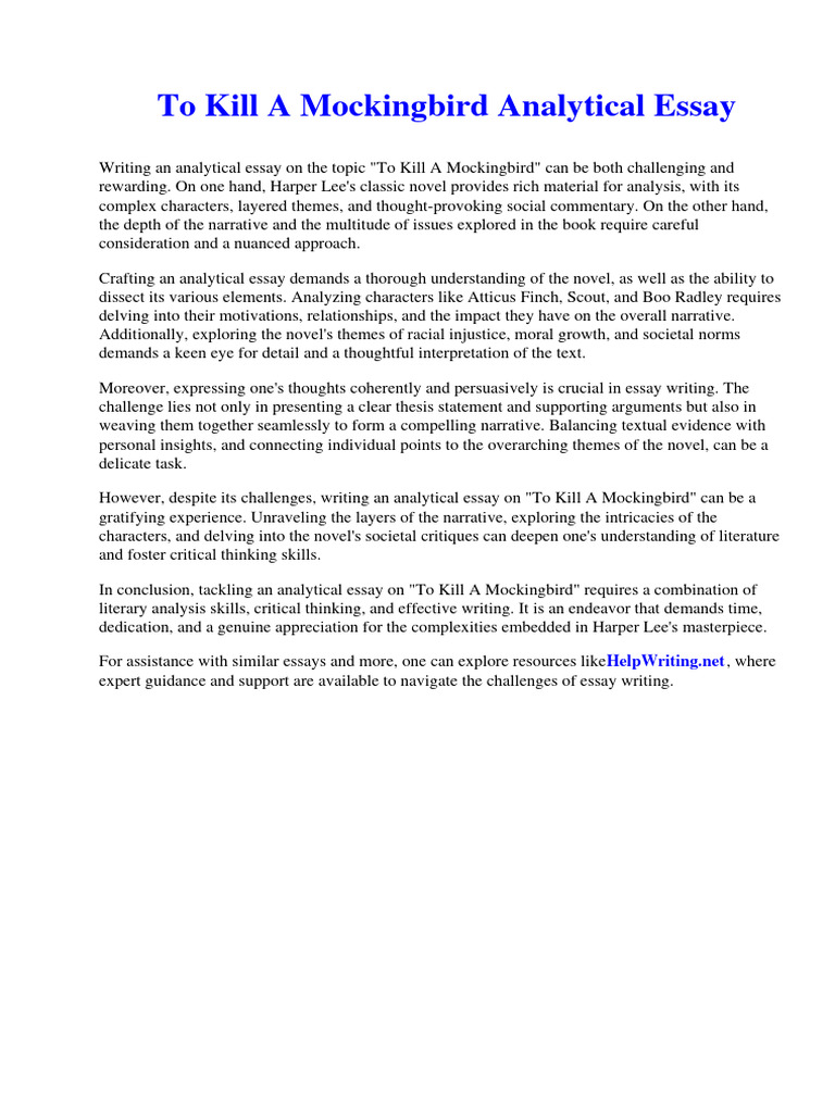To Kill A Mockingbird Analytical Essay | PDF | To Kill A Mockingbird ...