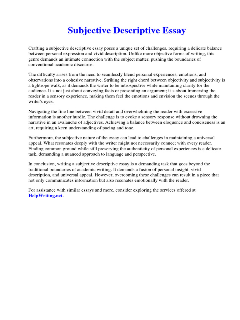 Subjective Descriptive Essay | PDF | Essays | Ludwig Van Beethoven