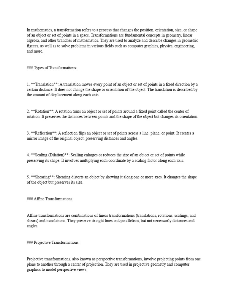 Transformation Notes Pdf Cartesian Coordinate System Shape