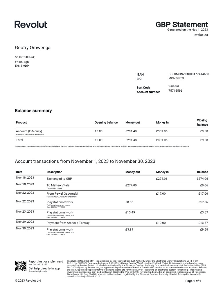 Revolut GBP Account Statement Summary | PDF | Banking | Financial Services