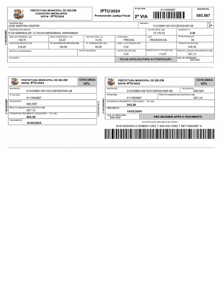 2ºvia IPTU 2024 | PDF