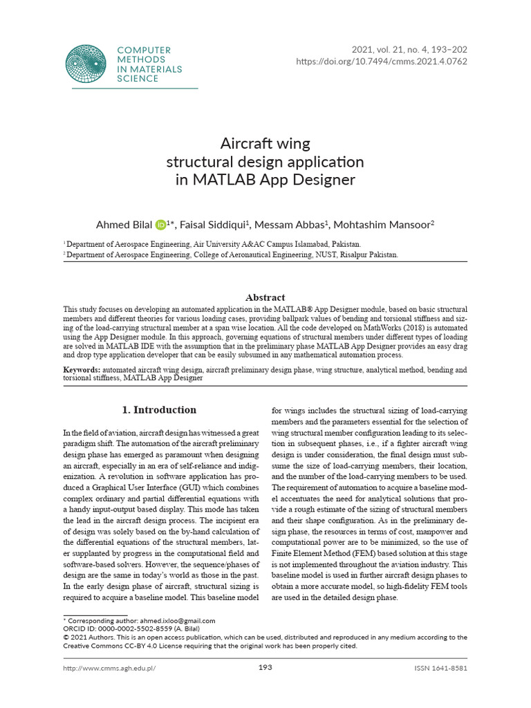 Bilal Aircraft Wing | PDF | Bending | Beam (Structure)