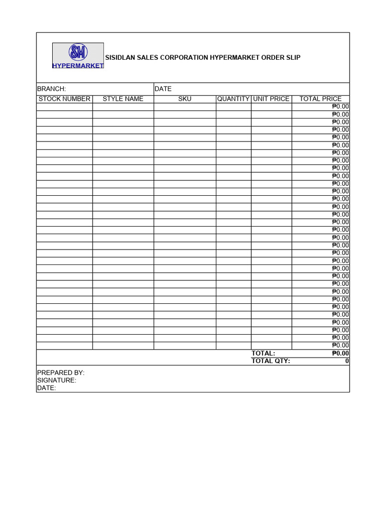Hypermarket Order Slip Template | PDF | Economies