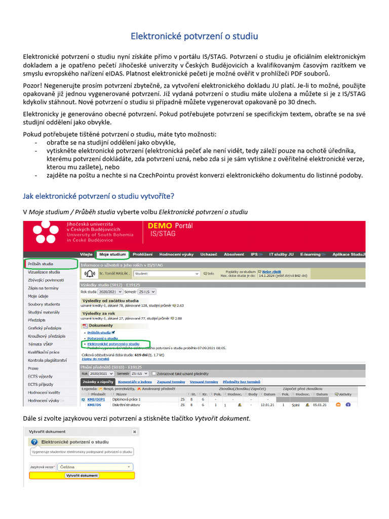 Navod Elektronicke Potvrzeni o Studiu | PDF