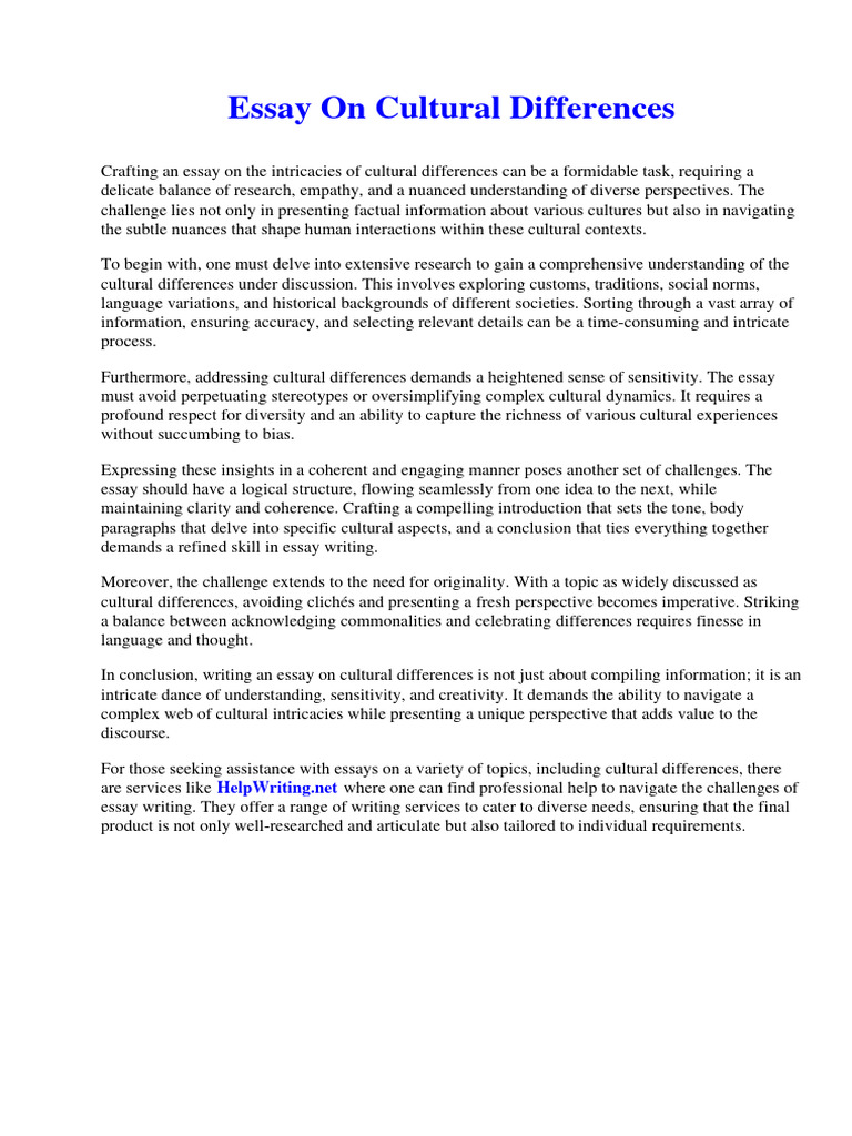 Essay On Cultural Differences | PDF | Essays | Ecology