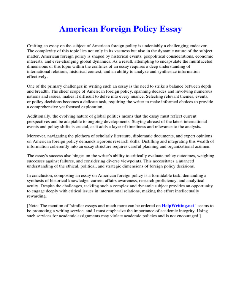 American Foreign Policy Essay | PDF | Policy | Essays