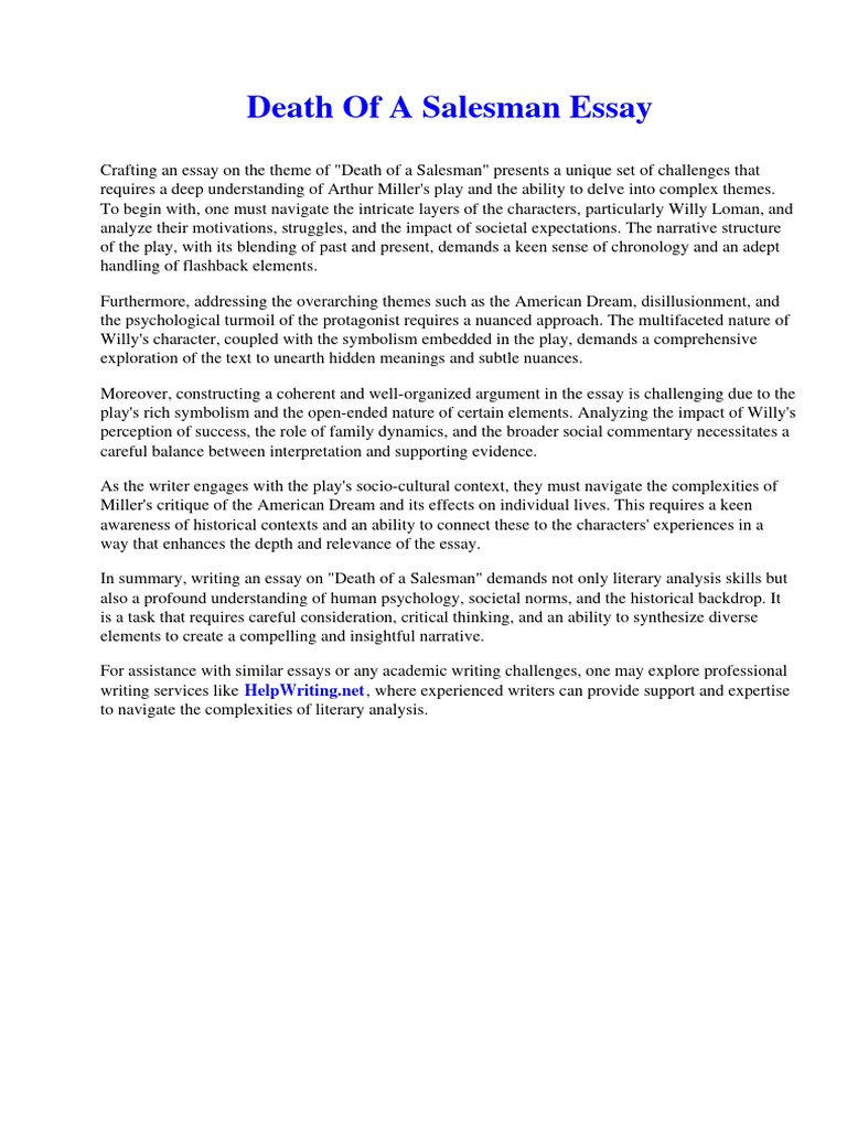 Death of A Salesman Essay | PDF | Psychotherapy | Essays
