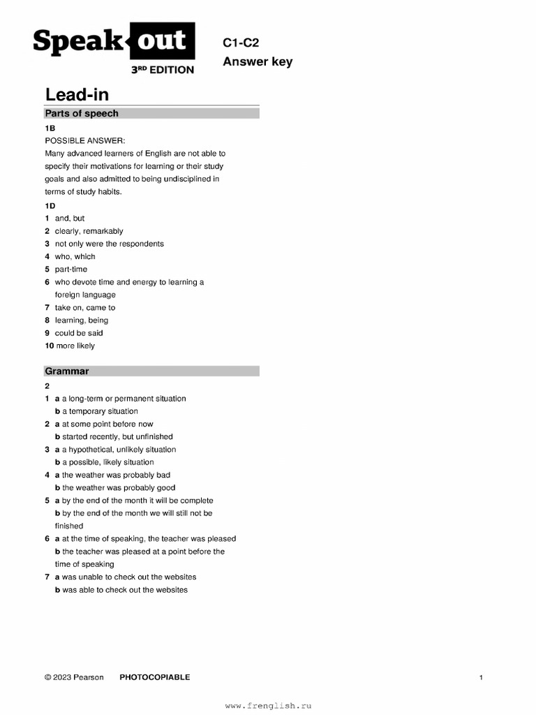 Speakout c1 c2 Students Book Answer Key | PDF Speakout c1 c2 Students Book Answer Key | PDF