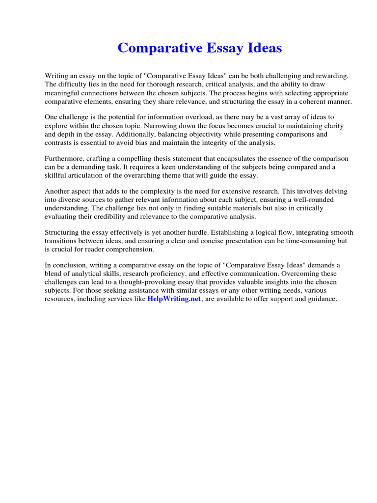 Comparative Essay Ideas | Download Free PDF | Essays | Critical Thinking