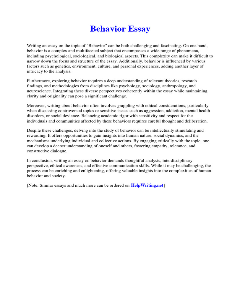 Behavior Essay | PDF | Behavior | Psychology
