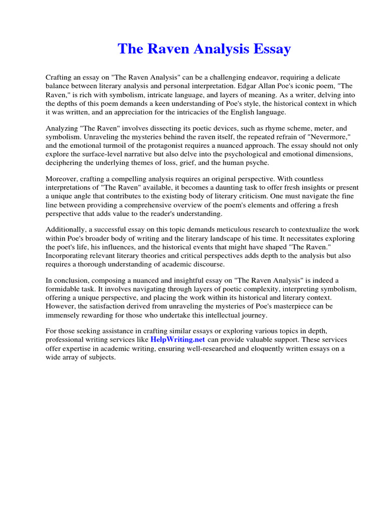 The Raven Analysis Essay | PDF | The Raven | Poetry