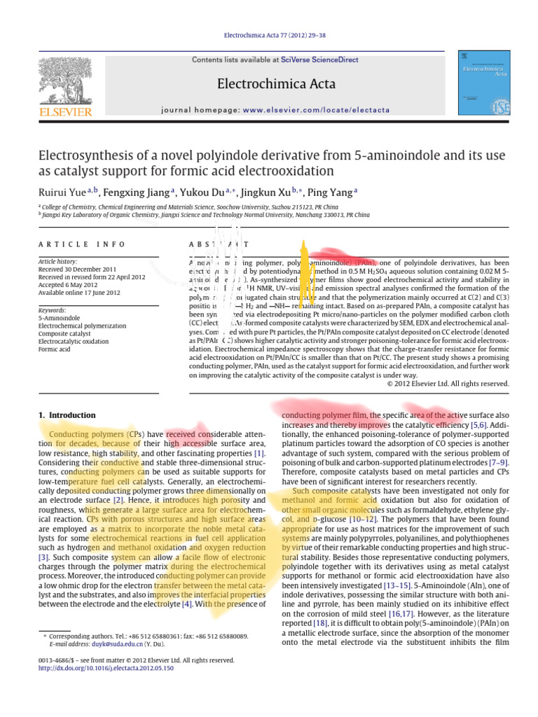 Electrosynthesis of A Novel Polyindole Derivative From 5 Amino 2012 ...