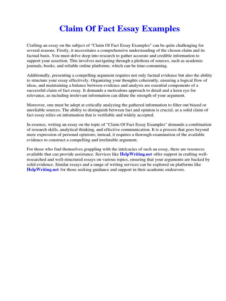 Claim of Fact Essay Writing Guide | PDF | Pope | Essays