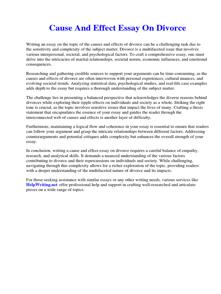 Cause and Effect Essay On Divorce | PDF | Essays | Debt