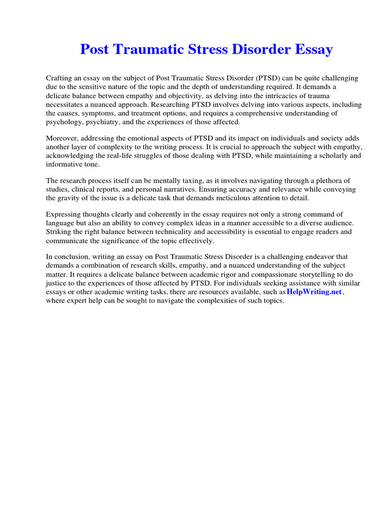 Post Traumatic Stress Disorder Essay | PDF | Psychological Trauma