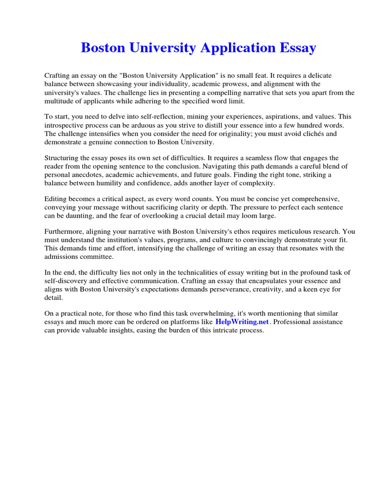 Boston University Application Essay | PDF