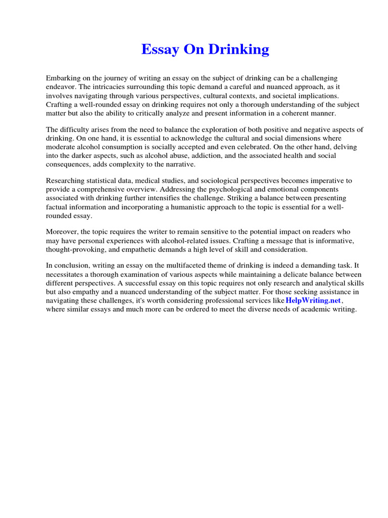 Essay On Drinking | PDF | Essays | Beauty
