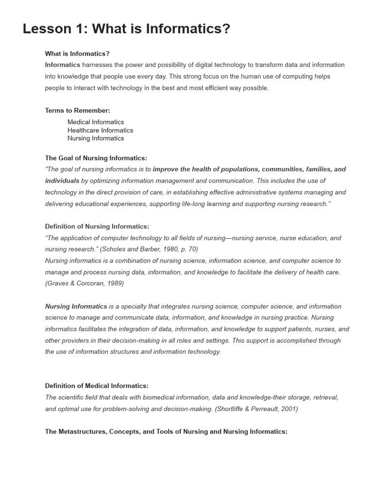 NCM 110 Lesson 1 | PDF | Health Informatics | Information