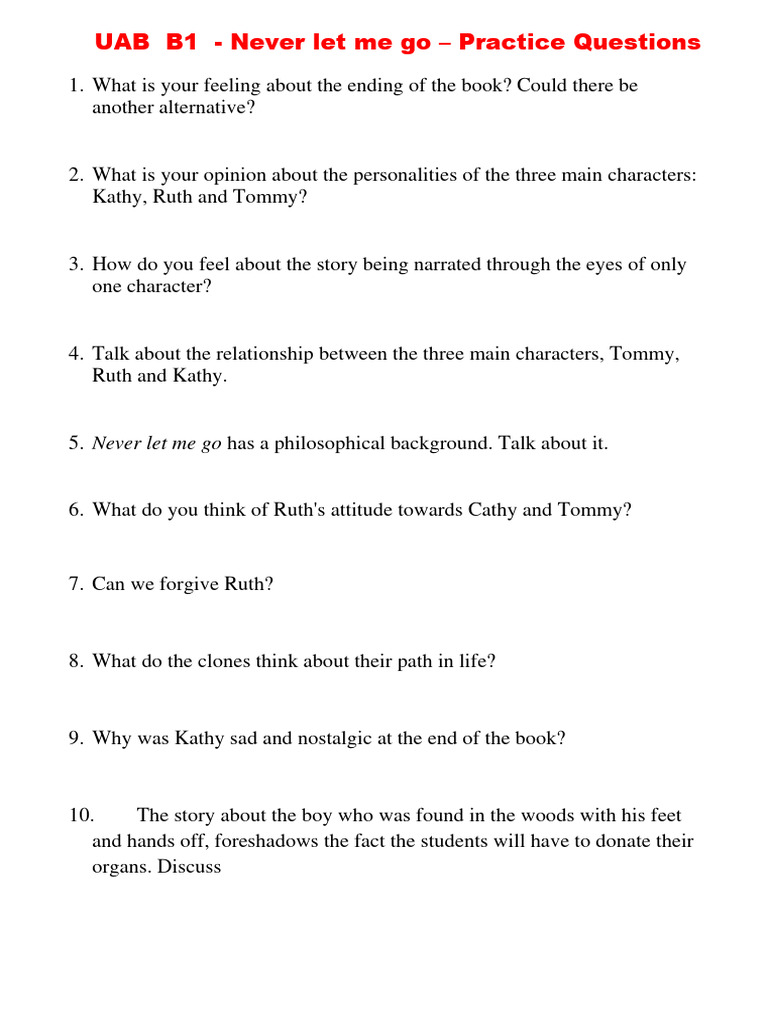 "Never Let Me Go" Study Guide | PDF | Philosophy | General Fiction