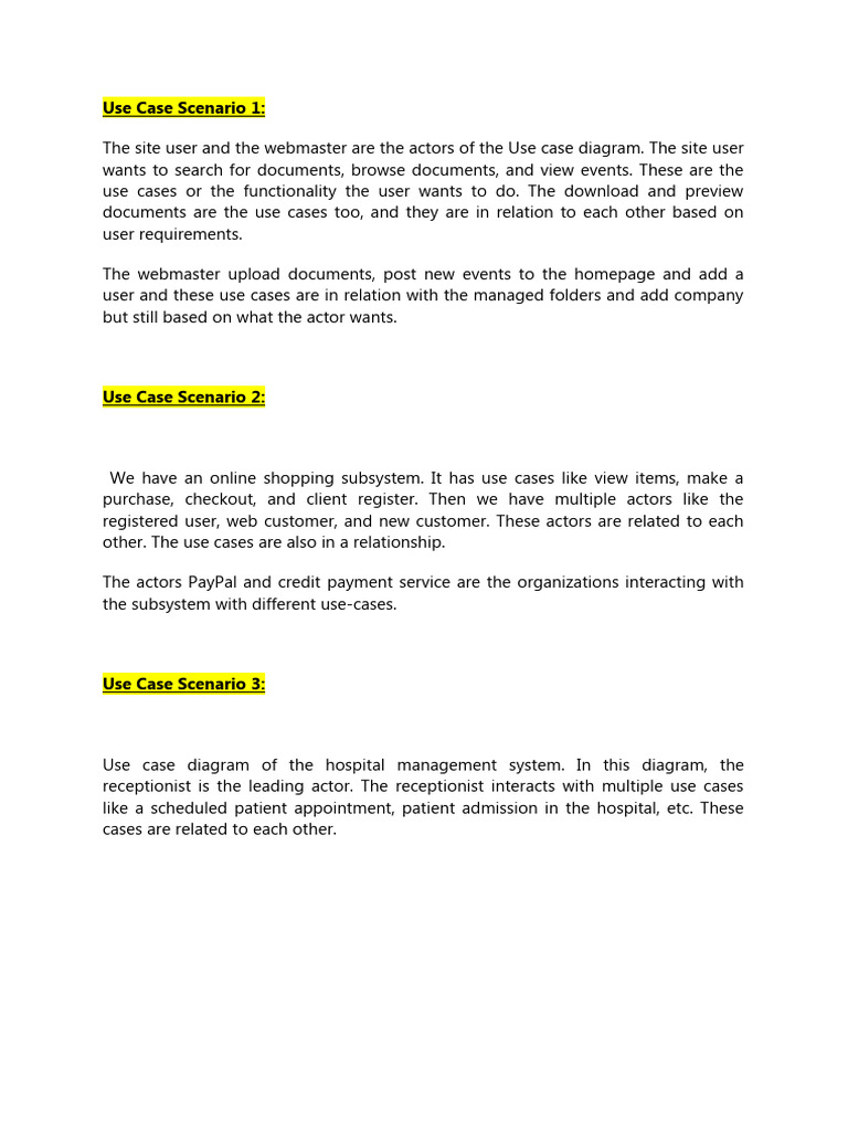 Use Case Scenarios for practice | PDF