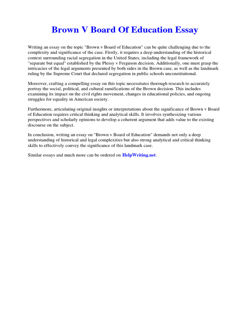 Brown V Board of Education Essay | PDF | Brown V. Board Of Education ...