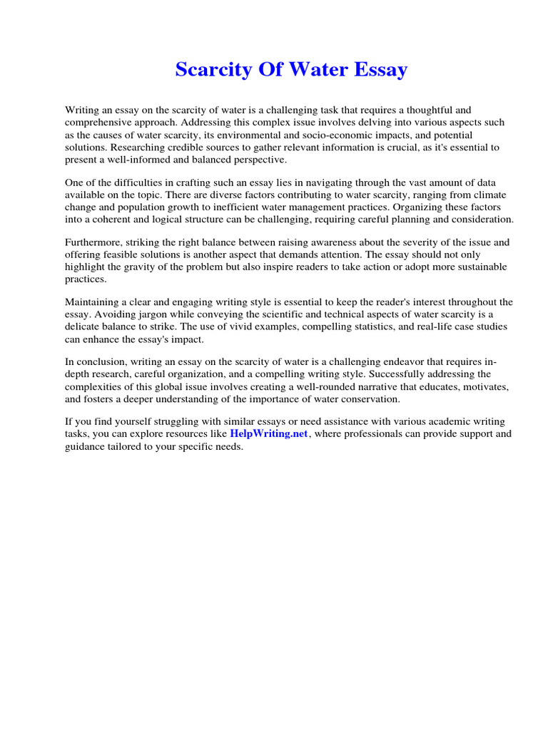 Scarcity of Water Essay | PDF | Water Scarcity