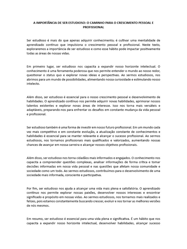 A Importância de Ser Estudioso o Caminho para o Crescimento Pessoal e ...