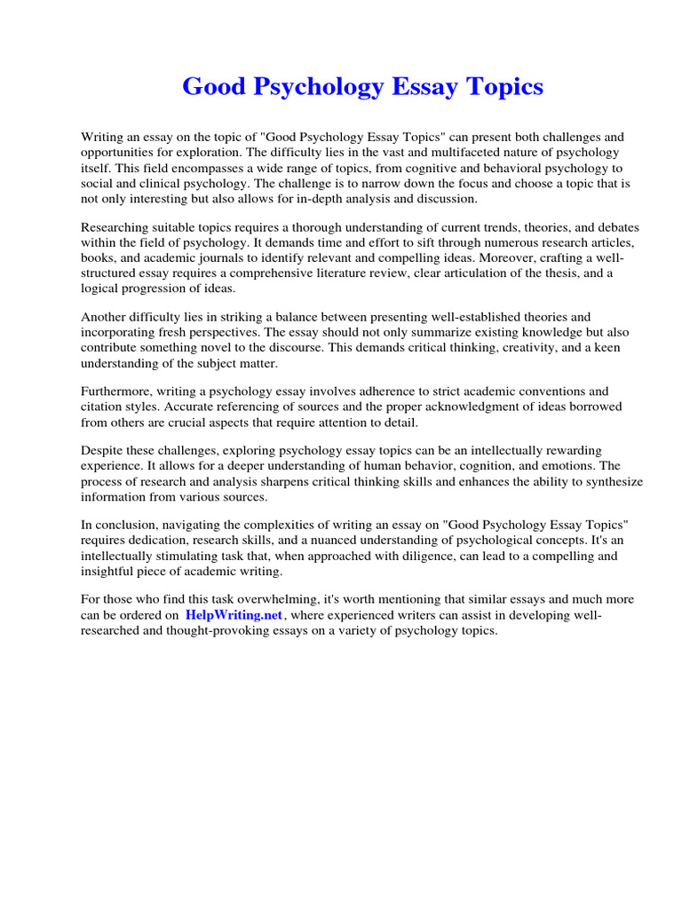 Good Psychology Essay Topics | PDF | Roanoke Colony | Psychology