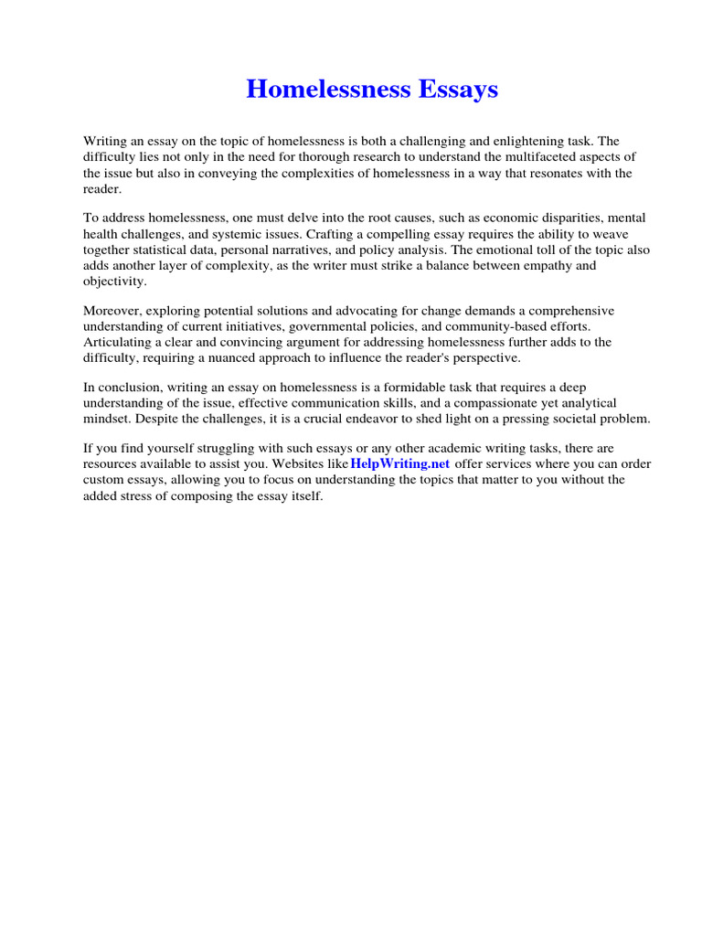 Homelessness Essays | PDF | Essays | Homelessness