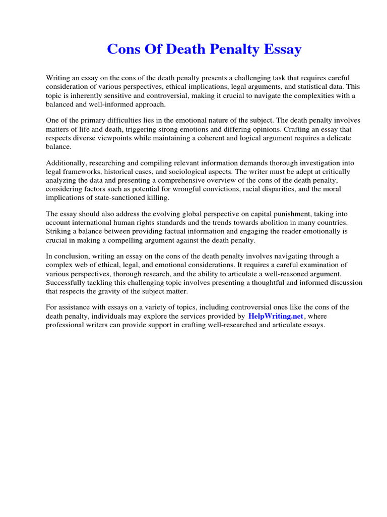 Cons of Death Penalty Essay | PDF | Breastfeeding