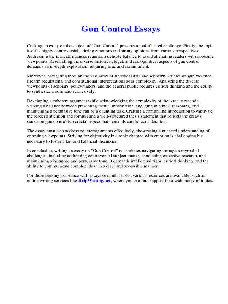 Gun Control Essays | PDF | Essays | Second Life